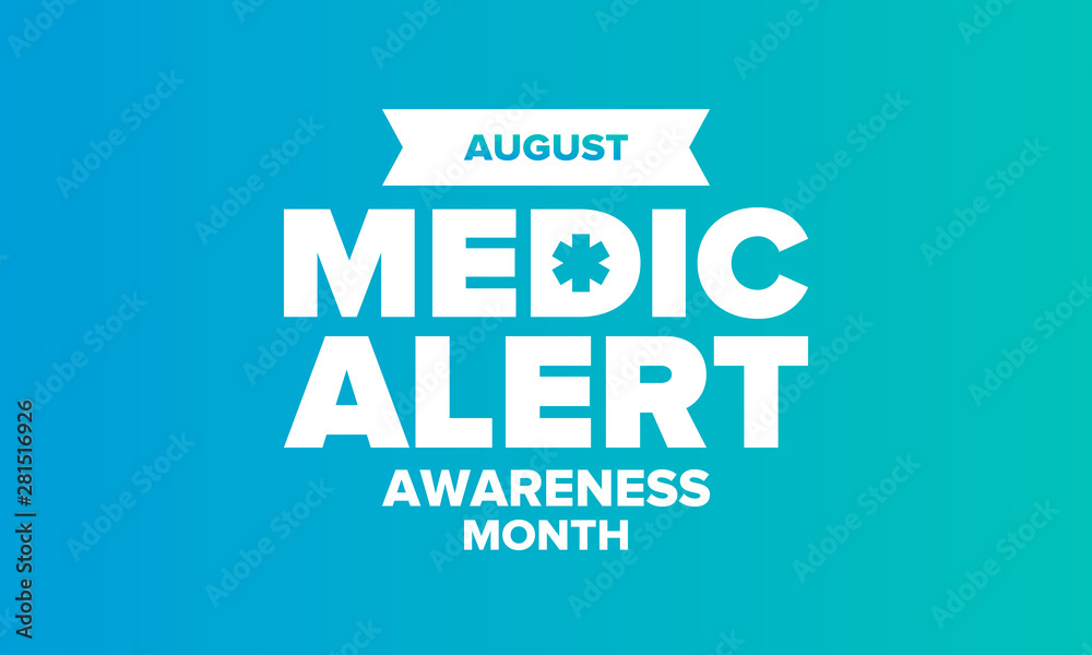 Medic Alert Awareness Month in August. Medical bracelets. First aid ...