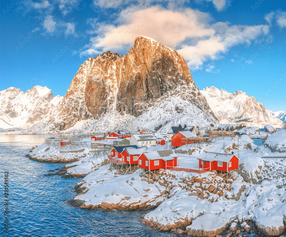 Hamnoy, Norway. Charming view of traditional wooden red rorbu ...