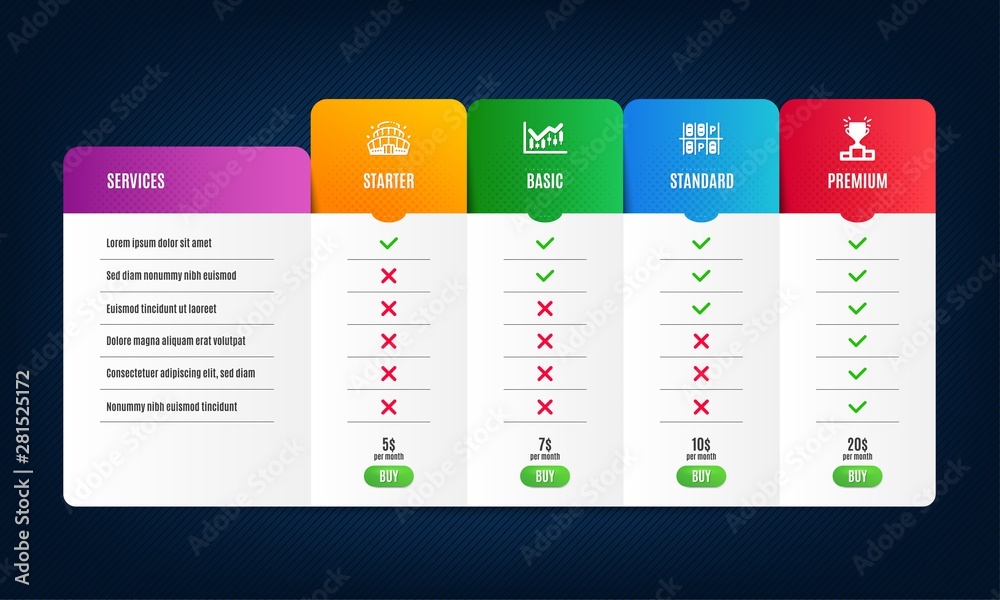Parking place, Financial diagram and Arena stadium icons simple set ...