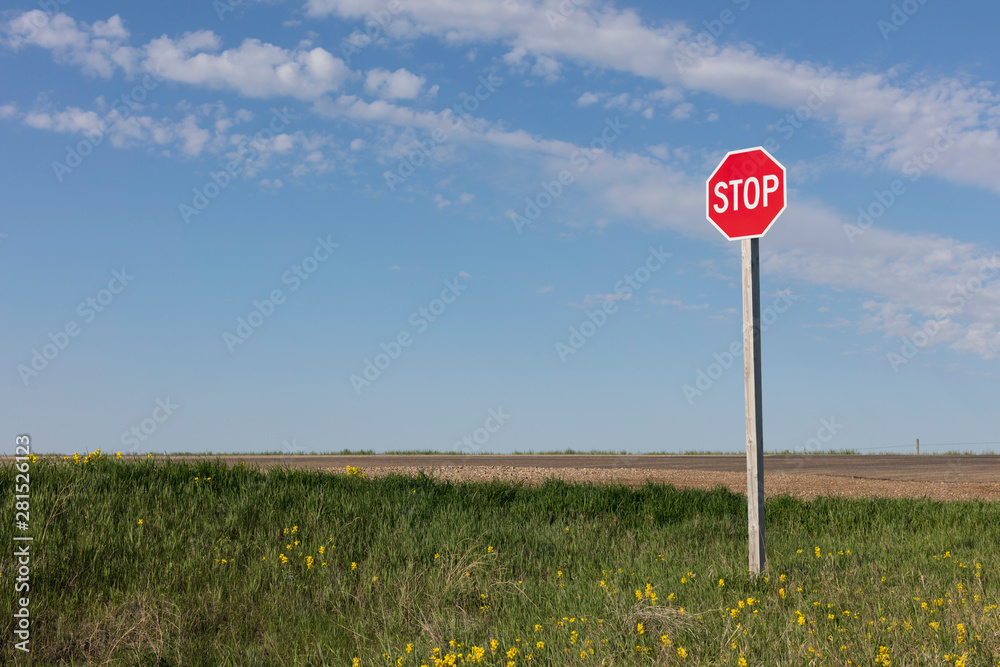 Stop sign with rural landscape Stock Photo | Adobe Stock