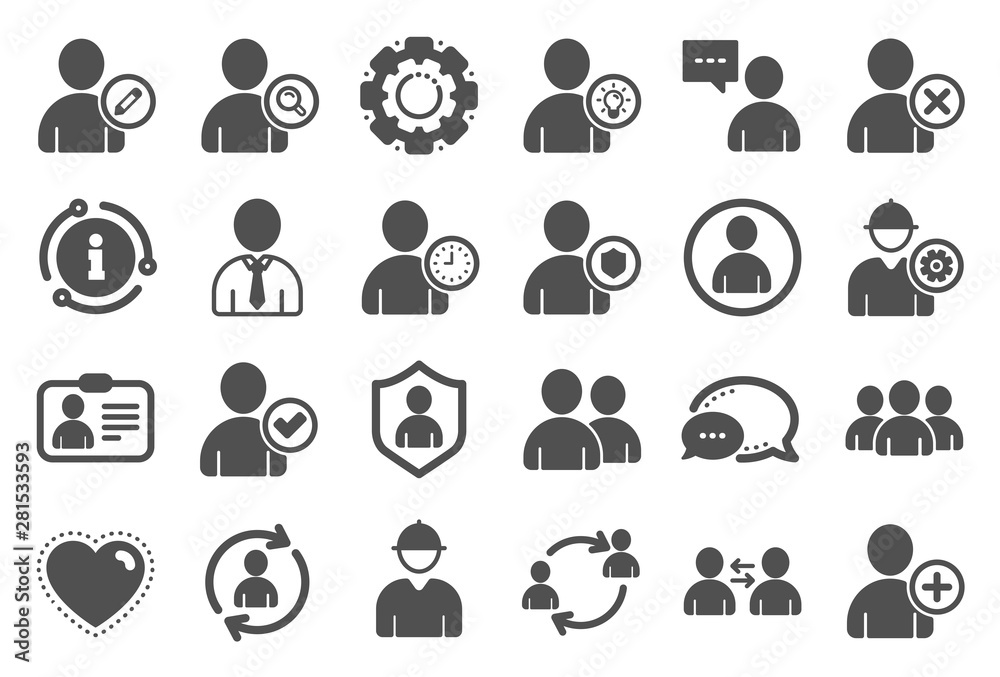Users icons. Profile, Group of people and Support signs. ID card ...