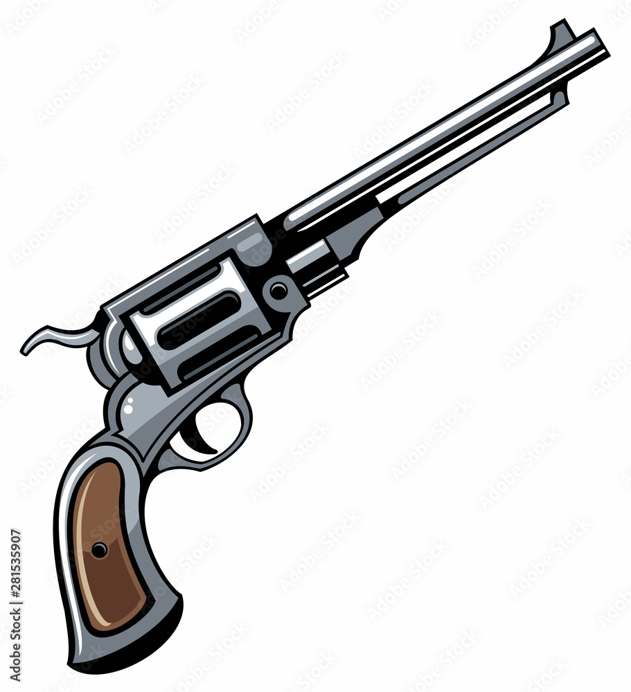 Vector detailed old revolver gun, isolated on white background. Vector ...