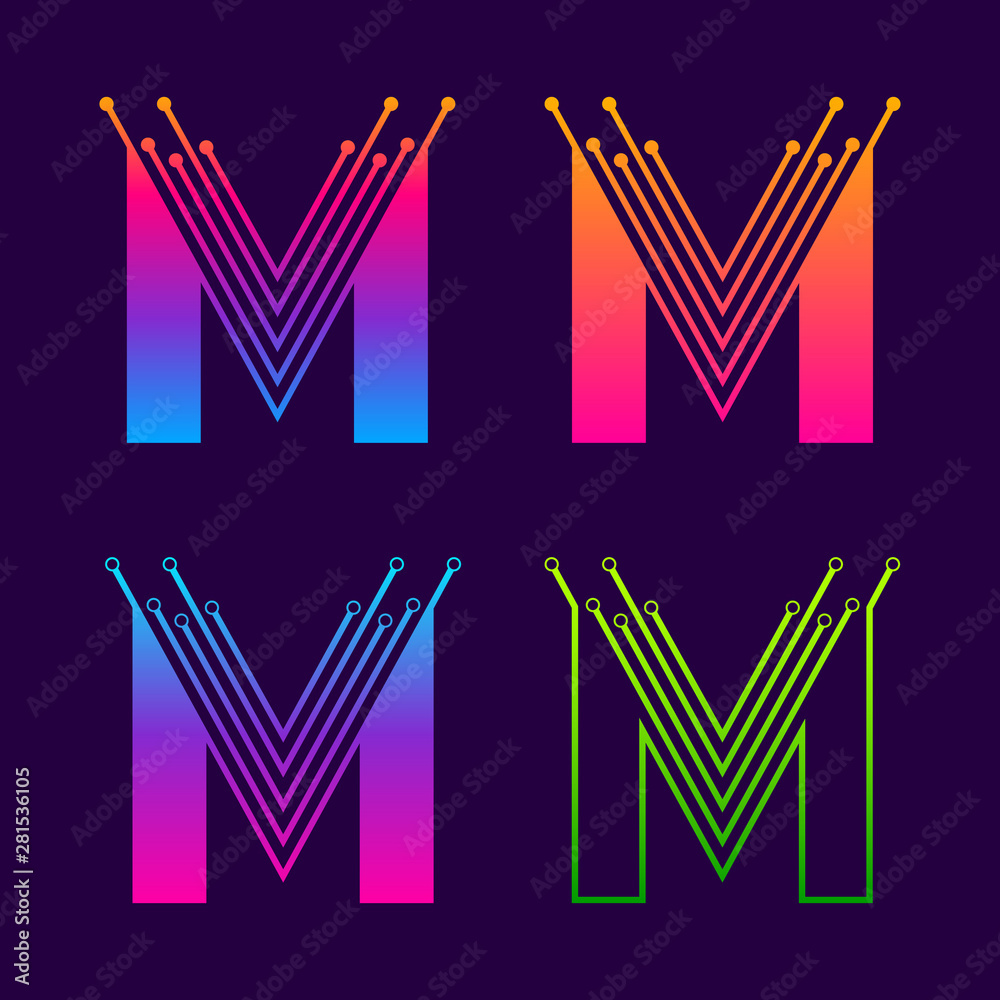 Letter M Colorful logotype design with Dot Linked Shape and line Circle ...