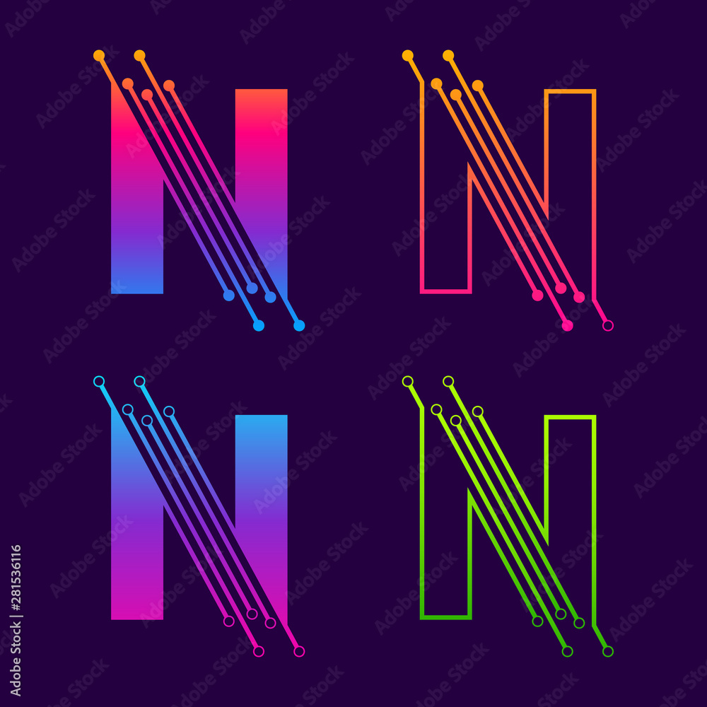 Letter N Colorful logotype design with Dot Linked Shape and line Circle ...