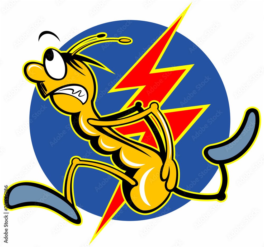 Funny cartoon style running bed bug, struck by lightning, vector ...