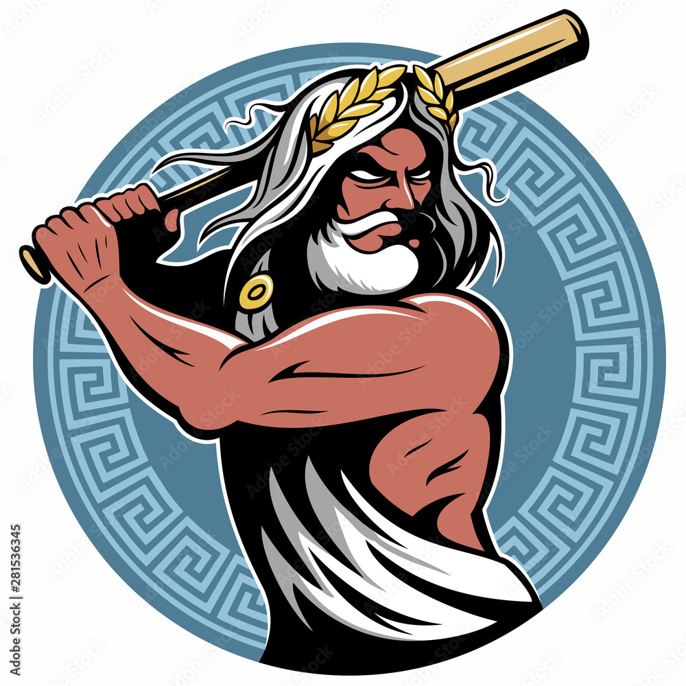 Powerful greek god Zeus with a Baseball bat in his hand, Zeus vector ...