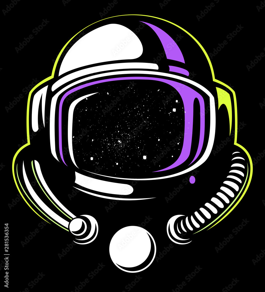 Astronaut helmet reflects stars, space vector image, spaceman logo ...