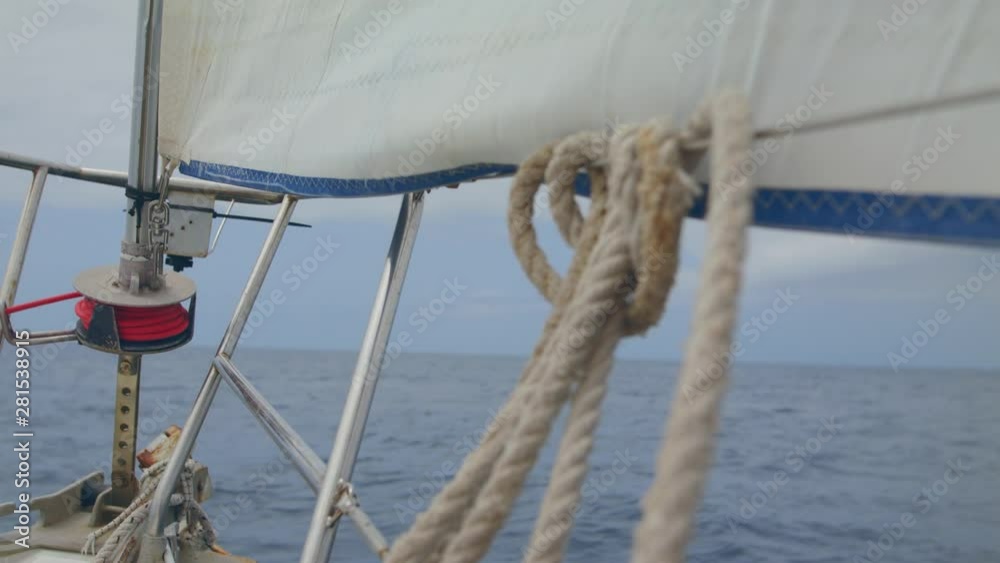 Sail is attached Sheet Weighs on Bow Pullpit Guard Rail Forestay ...