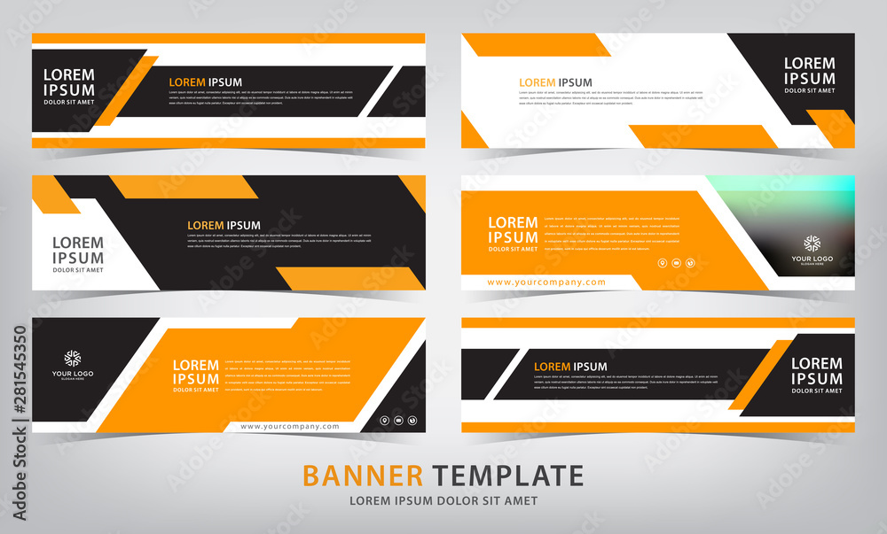 set of six business orange banner template, vector illustration Stock ...