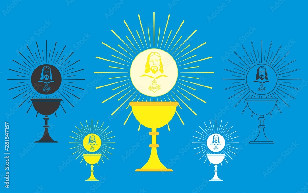 Christian liturgical objects. Host. Consecrated bread and chalice ...