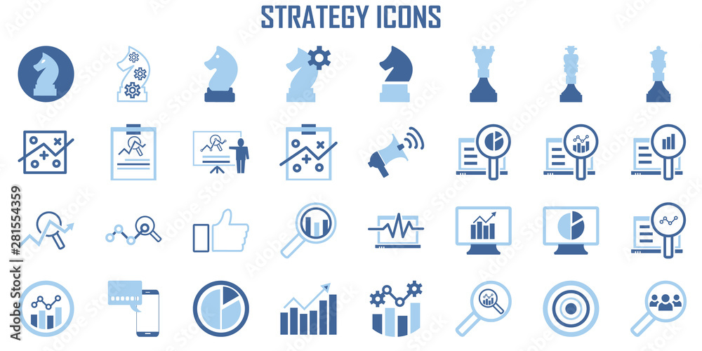 Set of Business Strategy Analysis Marketing Related Vector Icons mono ...