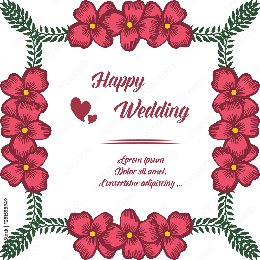 Wallpaper of card happy wedding, element design red flower frame ...