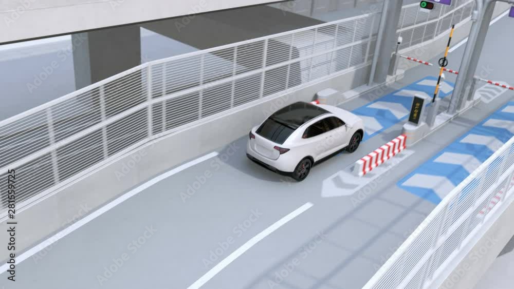 White SUV passing through toll gate without stop by ETC (Electronic ...