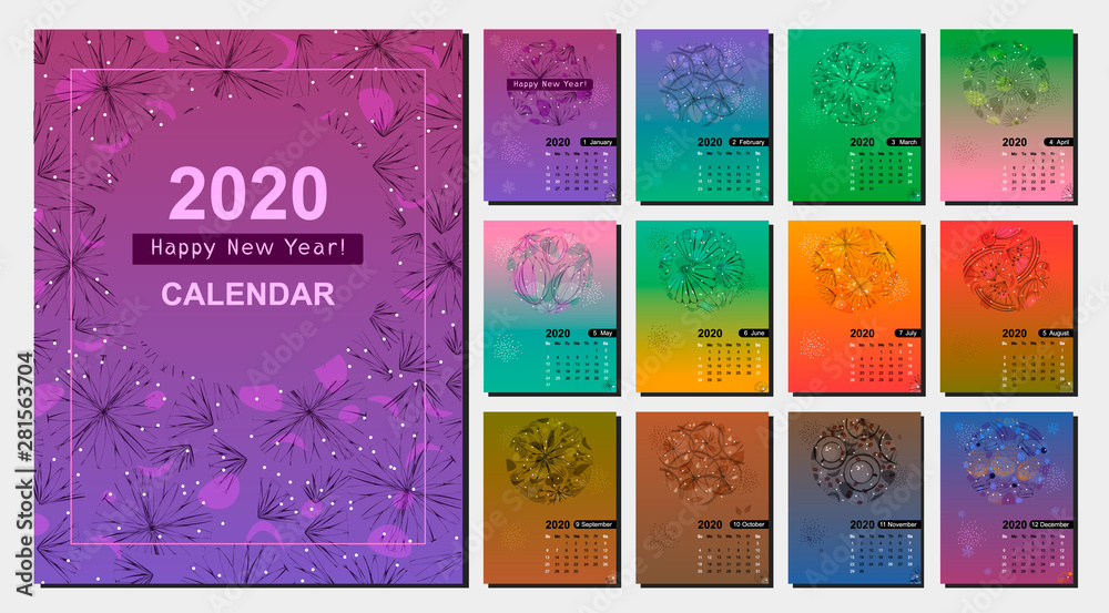 Calendar for 2020, juicy gradient with a pattern in the background ...