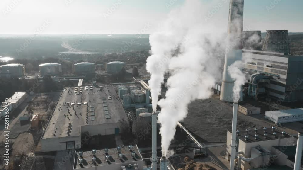 Factory producing smoke. Air pollution, industry impact on environment ...