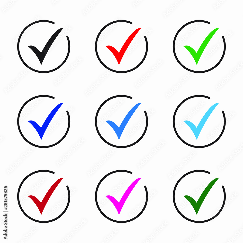 Set of colored check mark icons. Tick symbol, tick icon vector ...