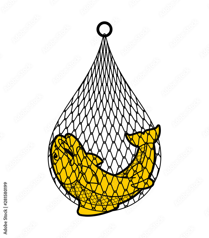 Fish in net. Fish catch. vector illustration Stock Vector | Adobe Stock