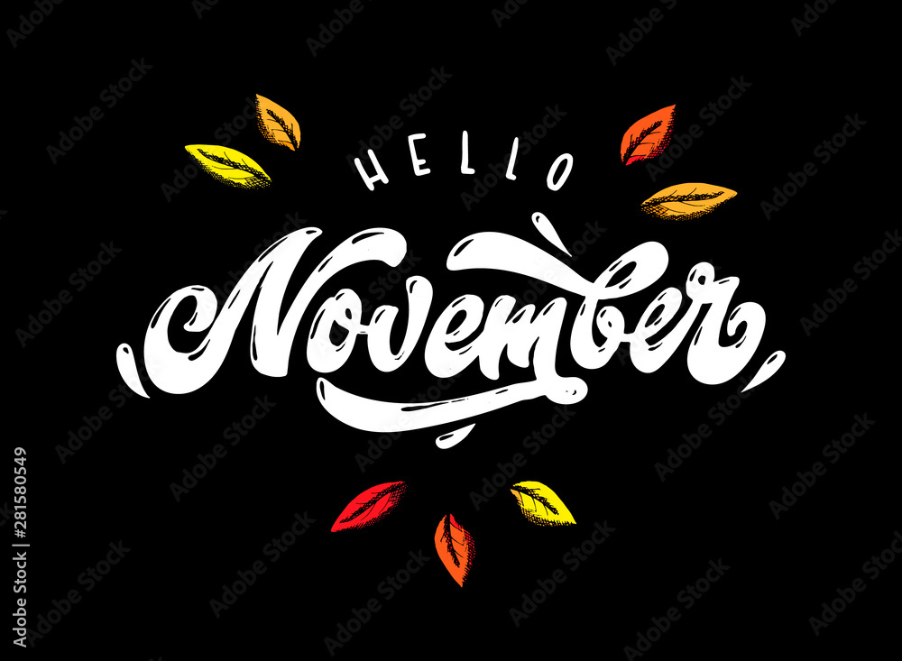 cute hand lettering quotation 'Hello November' Stock Illustration ...