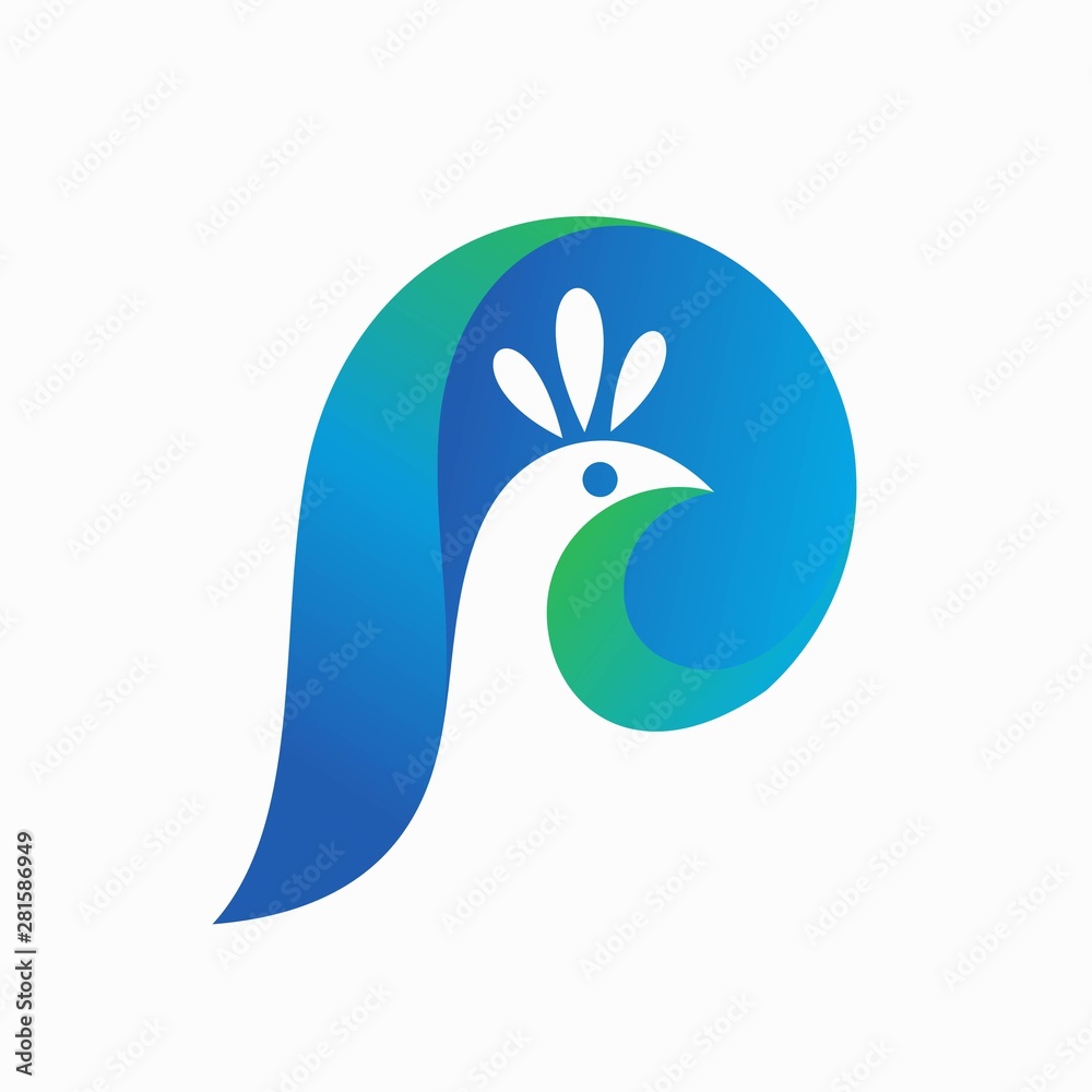 Peacock logo formed letter P Stock Vector | Adobe Stock