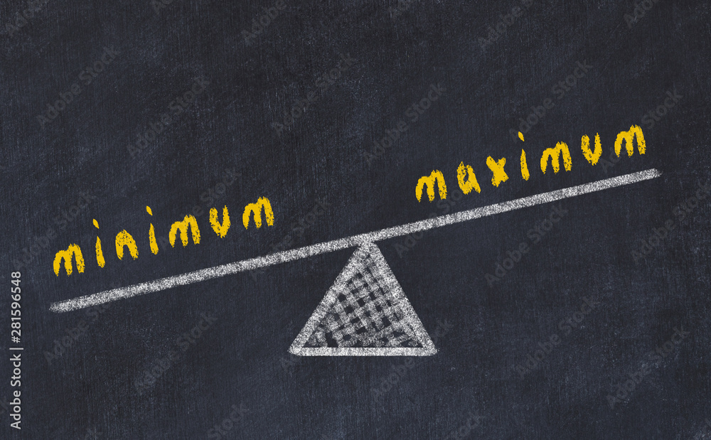 Chalk board sketch of scales. Concept of balance between minimum and ...