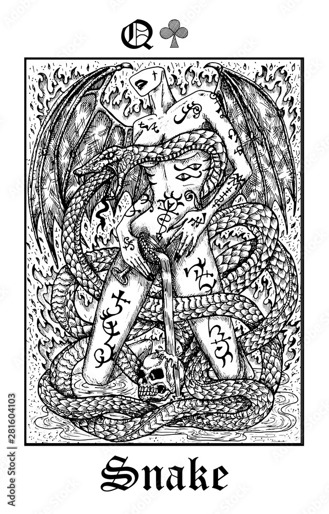 Snake symbol. Tarot card from vector Lenormand Gothic Mysteries oracle ...