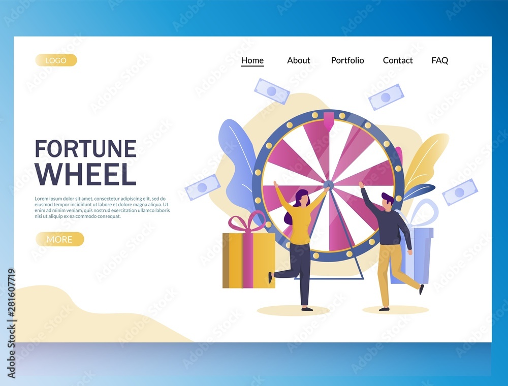Fortune wheel vector website landing page design template Stock Vector ...
