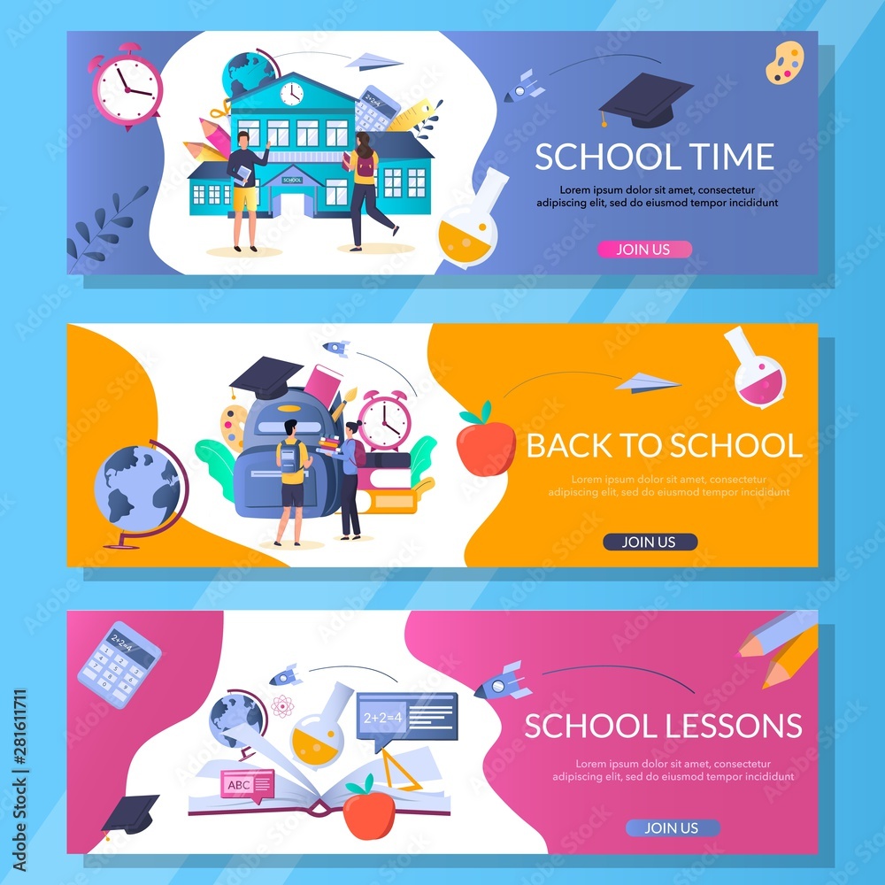 School web banner template set, vector illustration Stock Vector ...