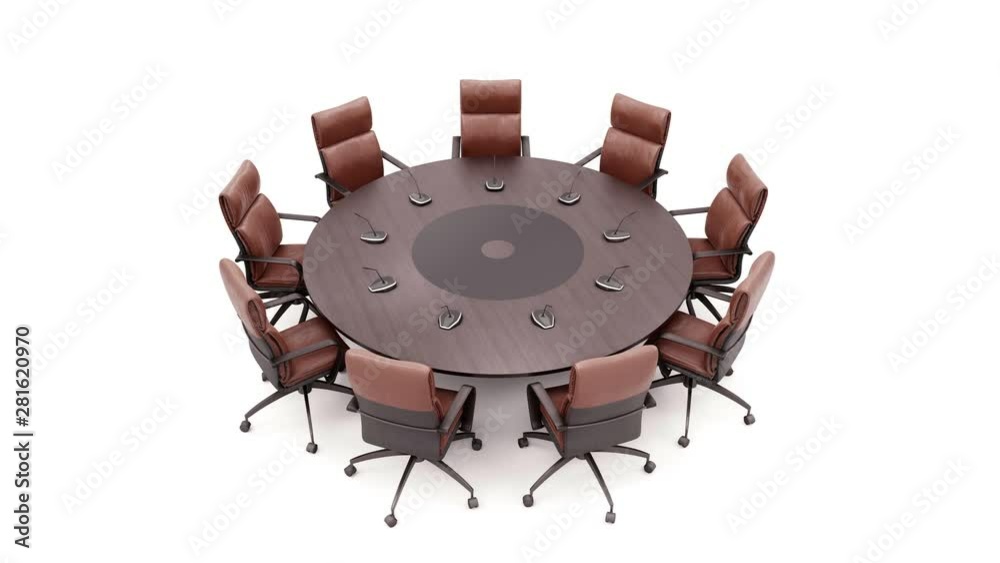 Round Conference Table On White Background Rotates 360 Degrees. Top ...