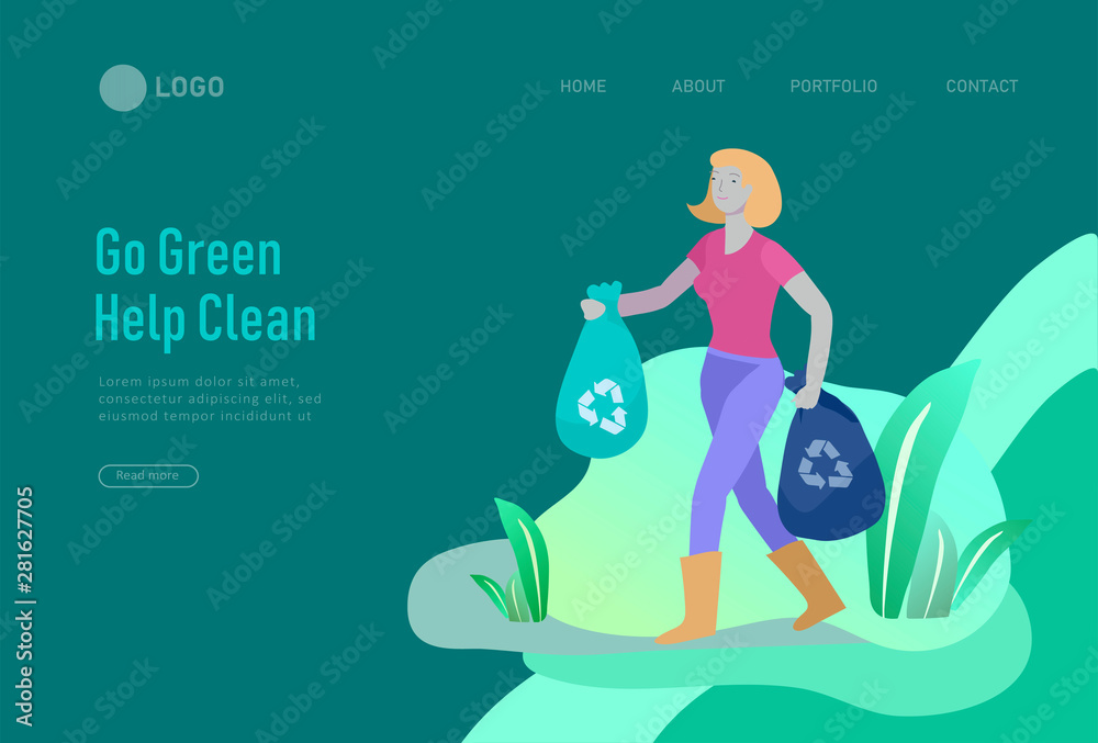 Landing page template with people Recycle Sort Garbage in different ...