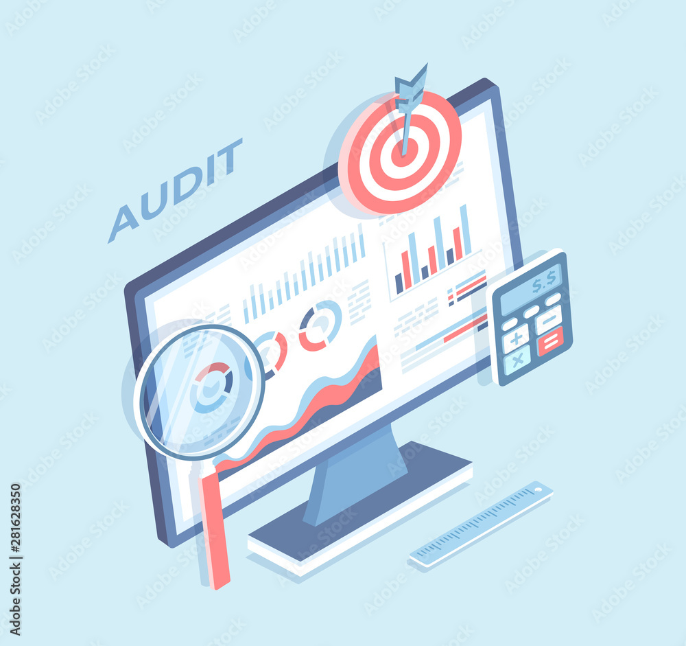 Auditing, analysis, accounting, calculation, analytics. Charts graphs ...