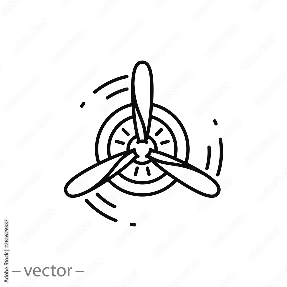propeller of airplane icon, airplane propeller with radial engine, thin ...