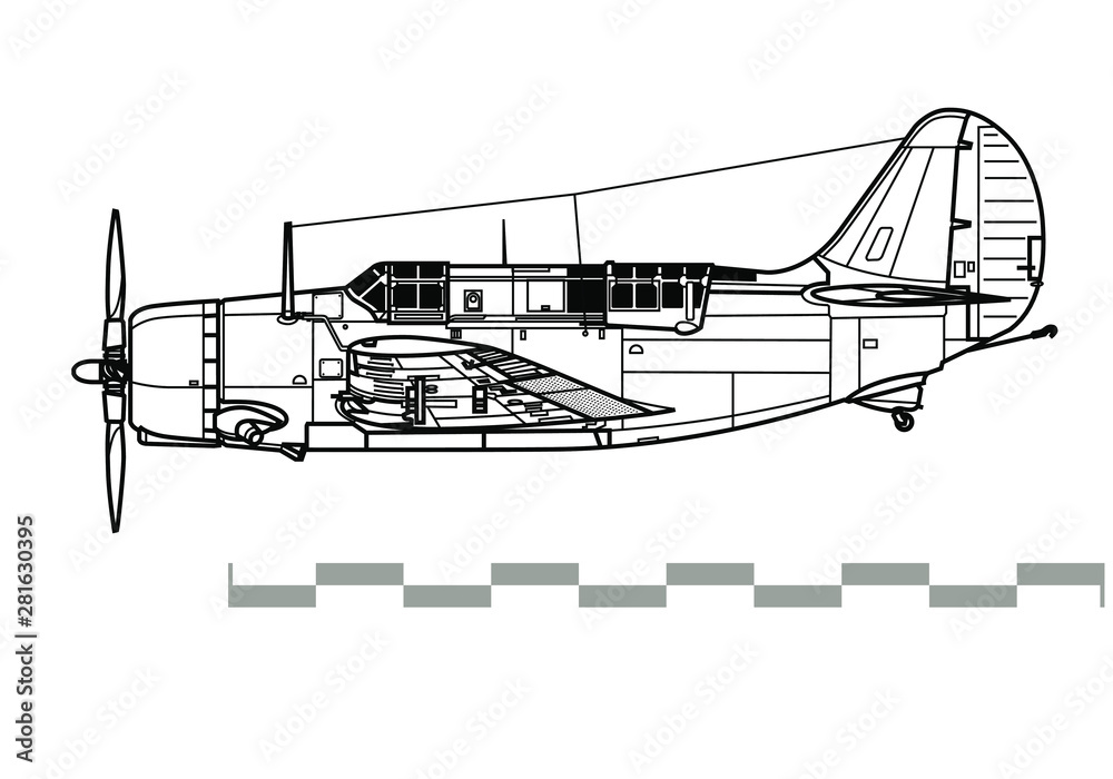 Curtiss SB2C Helldiver. Outline vector drawing Stock Vector | Adobe Stock