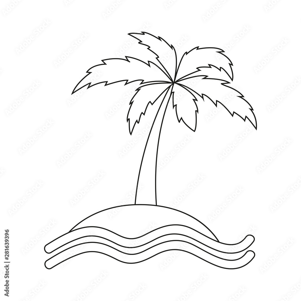 island with palm tree outline drawing vector illustration EPS10 Stock ...