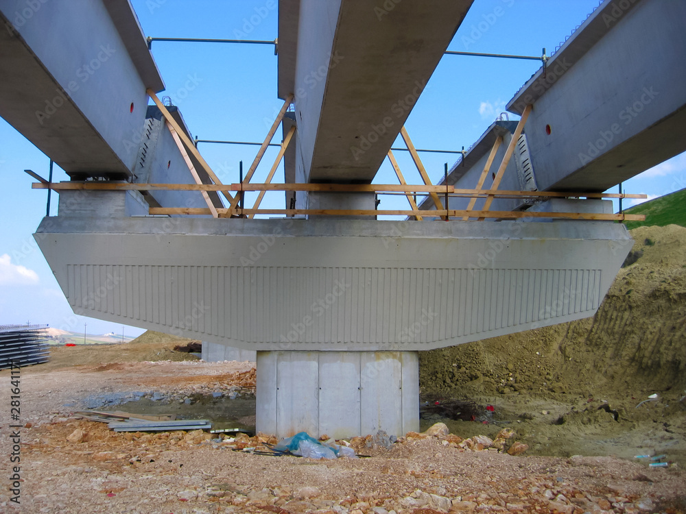 pillars and beams perspective front view of a motorway bridge (viaduct ...