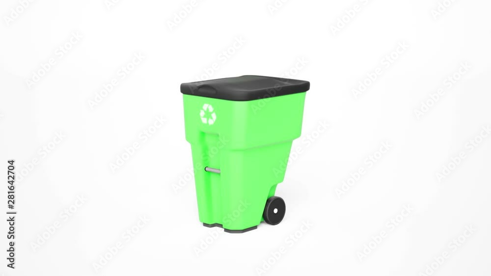 Green plastic garbage bin with recycling logo. Isolated on white ...