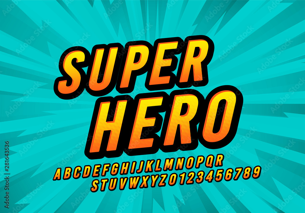 Vector Super Hero Comic Fun Font. Retro Cartoon Design Letters And ...