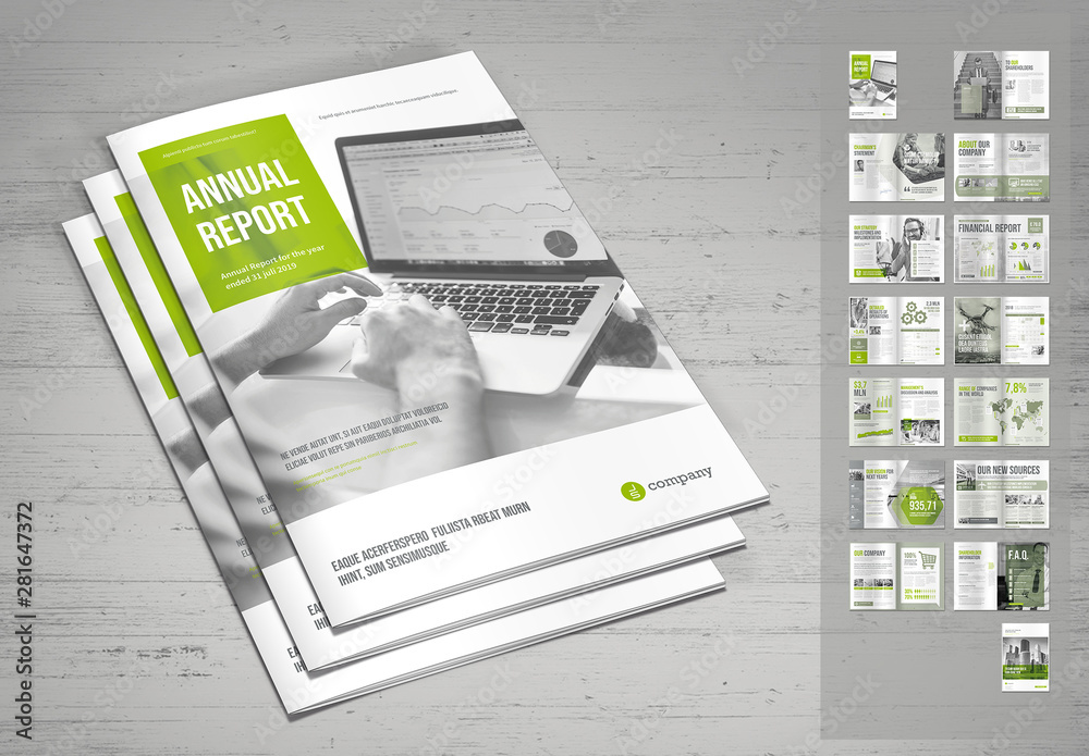 Annual Report Layout in Light Gray and Pale Green Stock Template ...