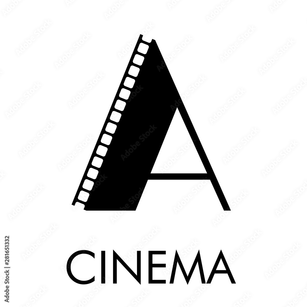 Logotipo con texto CINEMA con letra A como tira de película en color ...