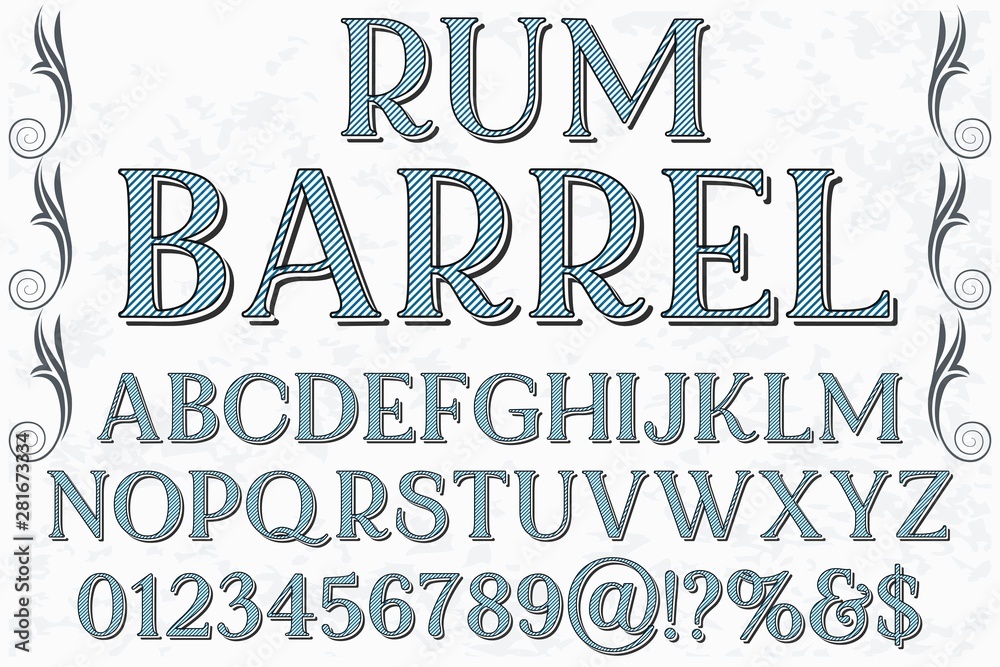 Classic vintage decorative font label design named vintage rum barrel ...