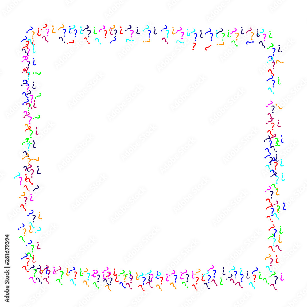 Question marks scattered on white background. Quiz, doubt, poll, survey ...