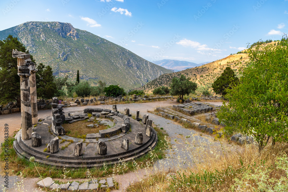 Athena Pronaia Temple in the archaeological site of Delphi, seat of the ...