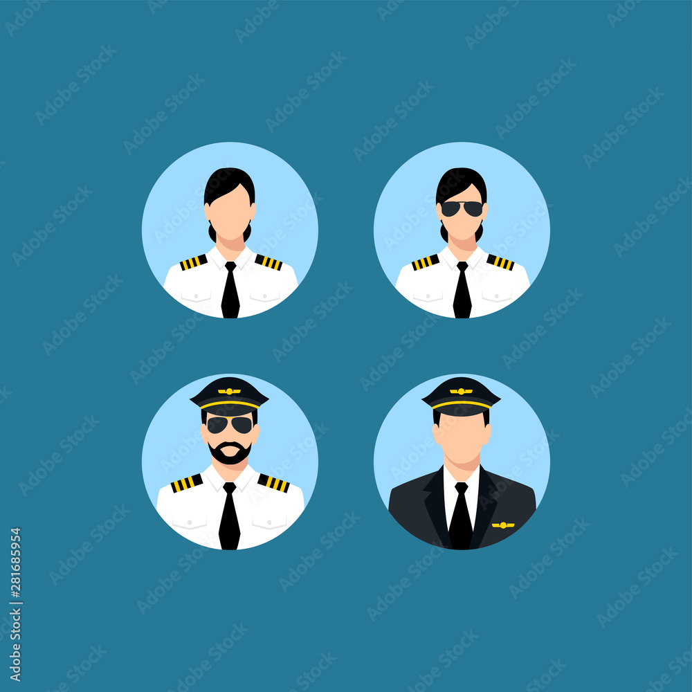 Pilot icons vector isolated on blue background for your web and mobile ...