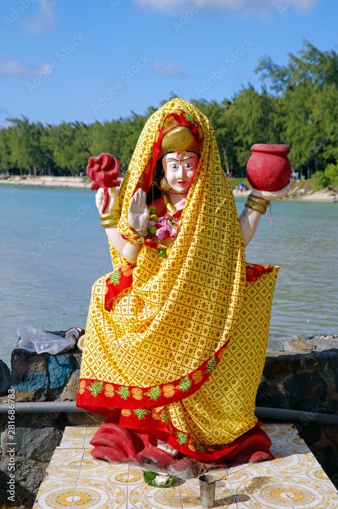 Hindu Goddess in small Hindu Temple under the open sky located just ...