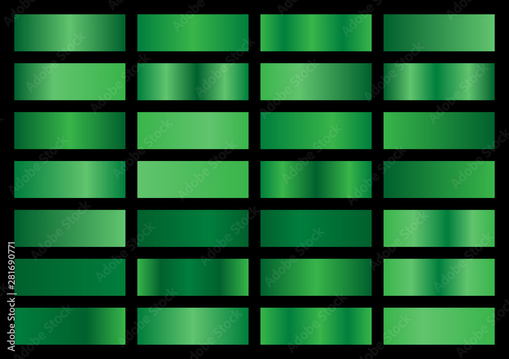 Green metal gradient set. Vector metallic texture. Big collection of ...