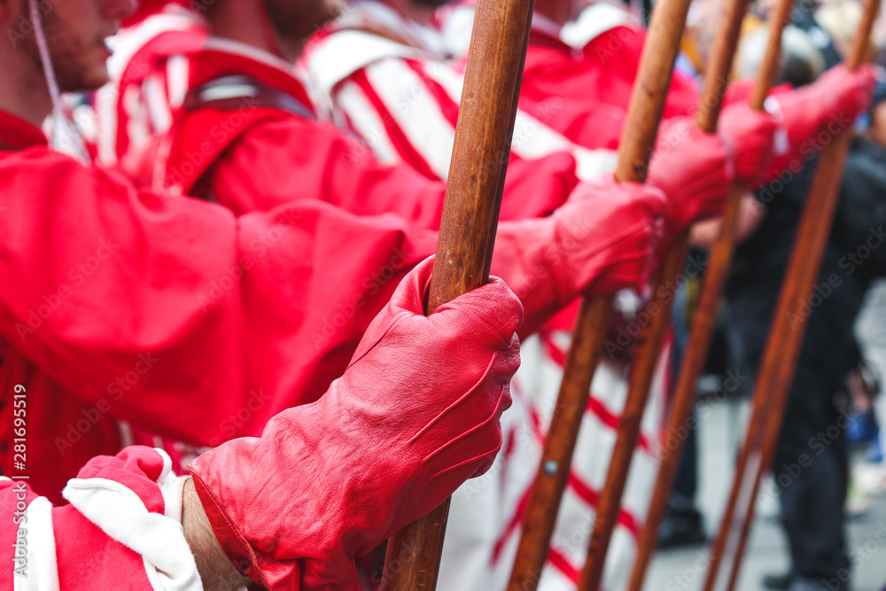 Traditional parade on Swiss National Day. National holiday of ...