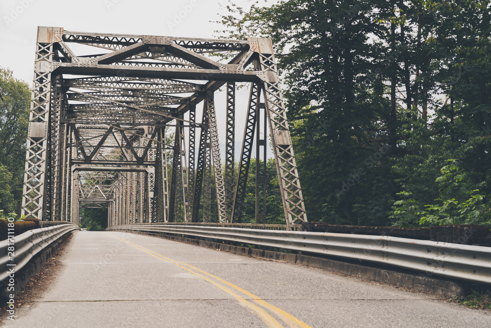 Truss bridge in Marblemount Washington, which crosses the Skagit River ...