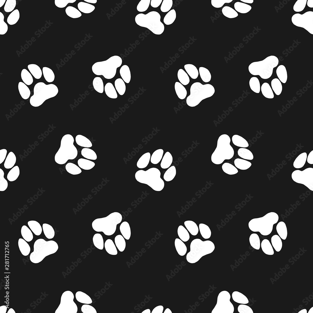 Seamless inverse black and white dog paw print pattern vector Stock ...