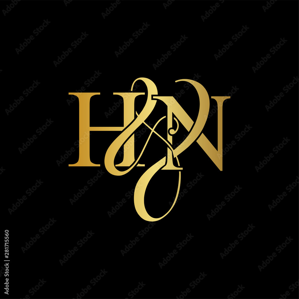 Initial letter H & N HN luxury art vector mark logo, gold color on ...