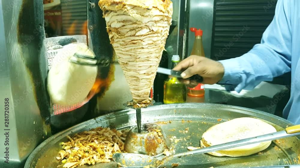 Street Food Seller Preparing Arabic Shawarma at Roadside Food Stall ...