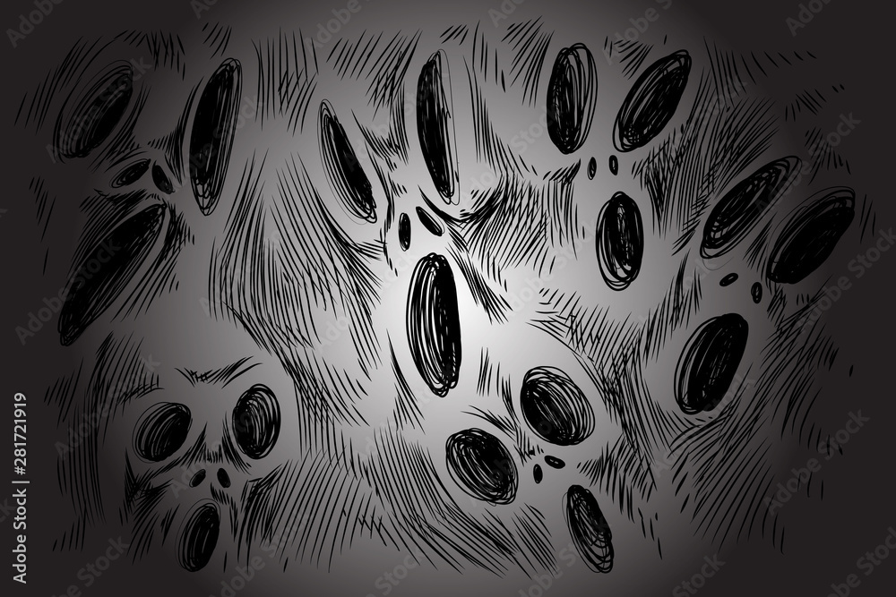 Hand drawn poltergeist face with glowing background. Evil and ...